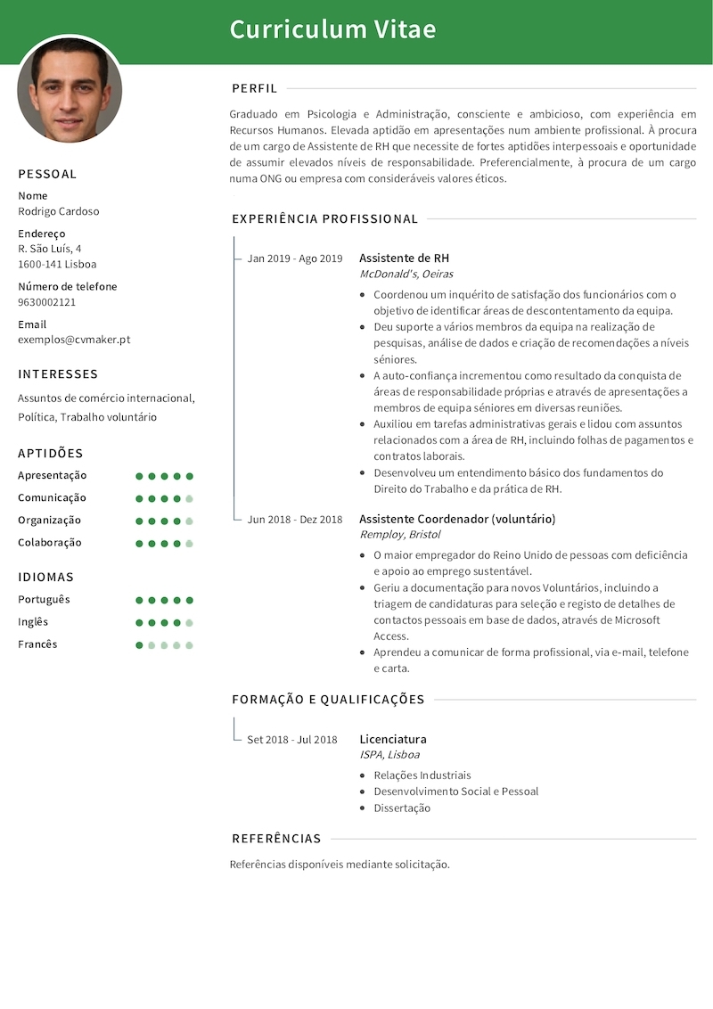 9 Modelos 15 Exemplos De CV Profissional CVMaker pt